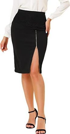 Allegra K Femmes Jupe Droite Dentelle Empiècement Extensible sous Genou Noir XS