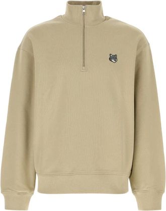 Maison Kitsun&eacute; Homme, Sweatshirts et sweats &agrave; capuche, Beige, Taille: XS Fox Head Comfort Half Zip SweaT-shirt