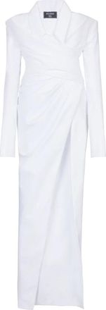 Balmain Langes Bustierkleid mit langen &Auml;rmeln aus Popeline - - Dresses - Damen - Wei&szlig; - XS