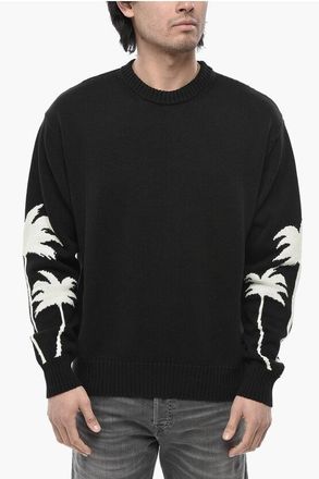 Palm Angels Cotton-Blend Crewneck Sweater PALMS With Jacquard Details size Xxl