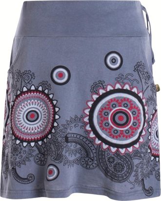 vishes kurzer Damenrock mit Mandalas in grau I Gr&ouml;&szlig;e M (38) I Handgefertigt aus 100% Baumwolle I Rock mit breitem Bund I F&uuml;r warme & kalte Monate I Nachhalti