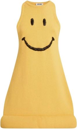 Moschino Femme, Robes, Jaune, Taille: 38 FR Robe en maille de coton m&eacute;lang&eacute; Smiley