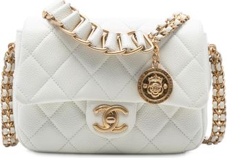 Chanel Whhite Mini Quilted Caviar Chain Soul Flap