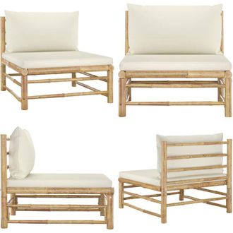 vidaXL Garten-Mittelsofa mit Kissen Cremeweiß Bambus - Gartensofa - Bamboosofa - Lounge Möbel - Gartenmöbeln - Esszimmergarnitur - Home & Living