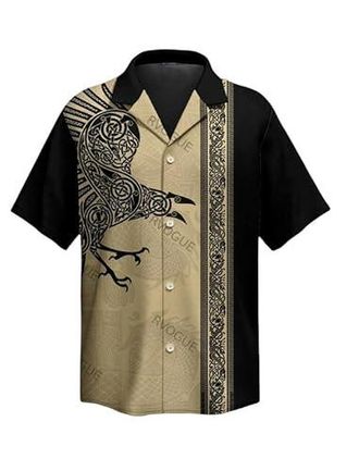 Keephen Hommes/Femmes Viking Tatouage Impression 3D Chemise Hawaiienne Cool Viking Graphique Chemise &agrave; Boutons &Eacute;t&eacute; Chemisier Manches Courtes Haut