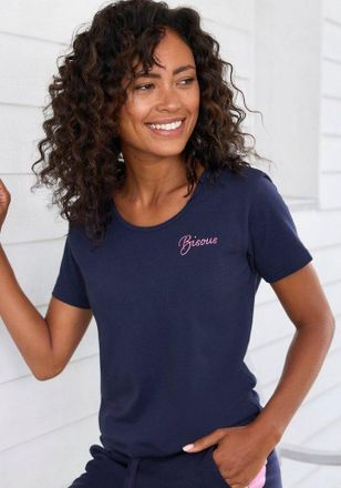 Vivance Kurzarmshirt T-Shirt mit Stickerei, Loungewear