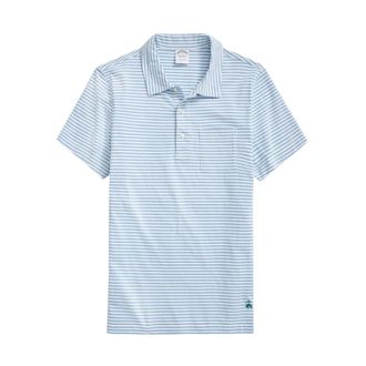 Brooks Brothers Homme, Tops, Multicolore, Taille: S Polo Rayé en Coton Délavé Vintage Bleu et Blanc