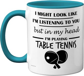 Stuff4 Tischtennis-Geschenke - In My Head Tasse - Lustiges Geschenk f&uuml;r Tischtennis-Liebhaber M&auml;nner Frauen - 325 ml Premium-Keramik, sp&uuml;lmaschinenfest, hell