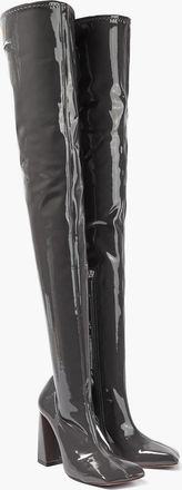 Amina Muaddi Overknee-Stiefel MARINE aus Lack mit eckiger Spitze, 11 cm Amina Muaddi