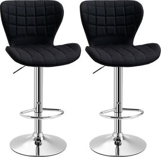 HOMCOM Homcom - Lot de 2 tabourets de bar design contemporain hauteur dassise réglable 59-81 cm pivotant 360° lin noir