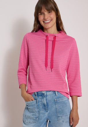 Cecil 3/4-Arm-Shirt CECIL, Damen, Gr. XXL (46), pink (pink flash), Web, 75% Baumwolle, 23% Polyester, 2% Elasthan, gemustert, normal normal, hoch geschlosse
