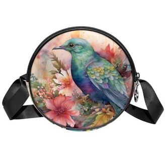 Generic Petit sac &agrave; bandouli&egrave;re circulaire pour femme, sac &agrave; bandouli&egrave;re aquarelle avec fermeture &eacute;clair, bretelles r&eacute;glables, sac &agrave; main rond d&eacute;contract&eacute; pou