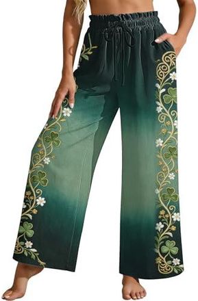 Generic HUIFUAO Pantalon de la Saint-Patrick pour femme - Pantalon tr&egrave;fle amusant - Costume irlandais de la St Paddys Day - Pantalon de tr&egrave;fle irlandais - Gra