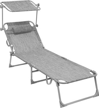 Songmics Bain de Soleil, Chaise Longue Pliable, 193 x 53 x 29 cm, Capacit&eacute; de 150 kg, avec Pare-Soleil, Appuie-T&ecirc;te, Dossier R&eacute;glable, pour Jardin, Piscine