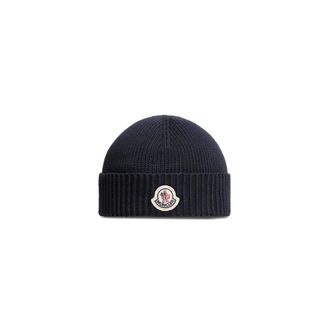 Moncler unisex, Accessoires, Bleu, Taille: 3XS Bonnet en coton &agrave; patch logo