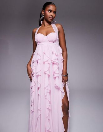 Asos Robe longue dos nu à volants effet cascade - Lilas-Violet