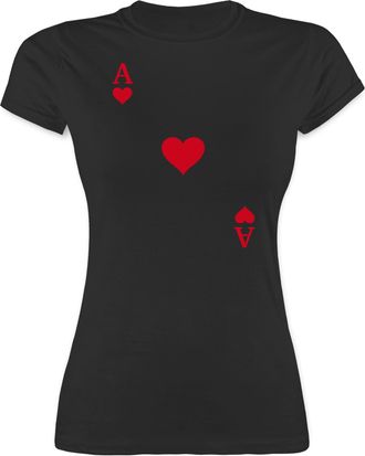 Shirtracer Shirt Damen - Karneval & Fasching - Spielkarte Herz Ass Kartenspiel I Ace of Hearts I Poker Playing Cards - L - Schwarz - Tshirt mit Spielkarten Fasch