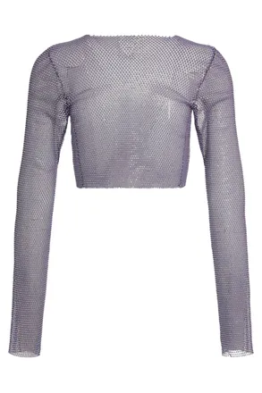 Santa Brands Womens Rhinestone Mesh Top Lilac Other Fibers Tops
