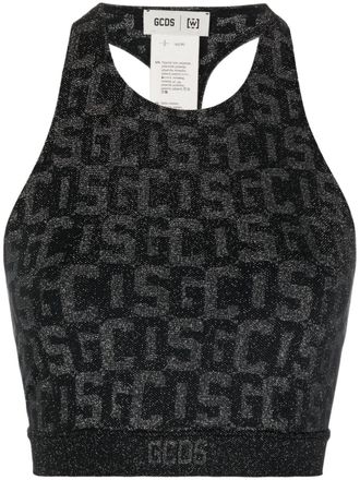GCDS haut crop métallisé à logo imprimé - Noir
