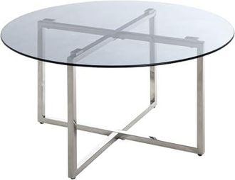 Haku M&ouml;bel Beistelltisch Edelstahl, grau, Edelstahl, Sicherheitsglas 8 mm - Ma&szlig;e: H 40 x &Oslash; 75 cm, Style: Art Deco