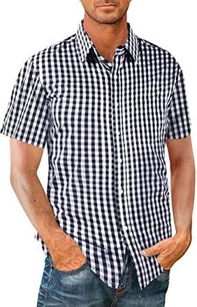 Onsoyours Chemise Homme Manches Courtes Carreaux Décontractée en Coton Western Regular Fit Casual Mince Taille Respirant Shirt Tops Blouse A Noir M