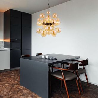 Globo Lighting Lampe suspendue luminaire design salle à manger boules lumineuses verre ambre noir 4 lampes