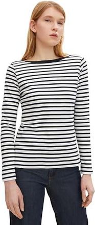 Tom Tailor Denim TOM TAILOR Denim 1023950 T-shirt &agrave; Manches Longues avec Rayures Femme,25924 - Navy White Stripe,L