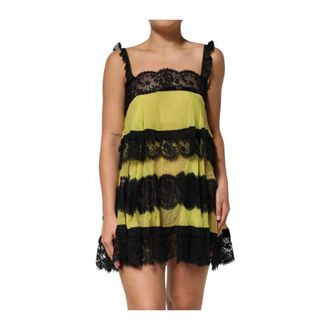 Dolce & Gabbana Femme, Robes, Multicolore, Taille: 38 FR Chemise Babydoll de Nuit en Soie avec Dentelle Florale et Fermeture Éclair au Dos