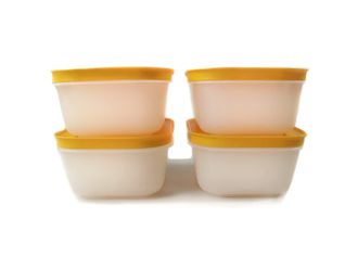 Tupperware Gefrier-Behälter 450 ml weiß-orange EIS-Kristall (4) Eiskristall MIT SPÜLTUCH 10225