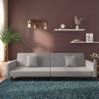 vidaXL Schlafsofa 2-Sitzer mit 2 Kissen Hellgrau Samt Vidaxl