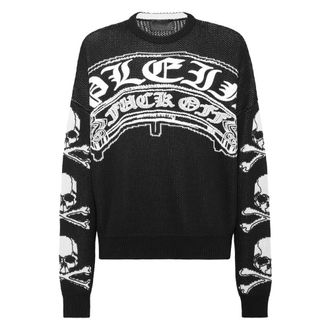Philipp Plein Homme, Pulls, Noir, Taille: S Pullover Round Neck Gothic Plein