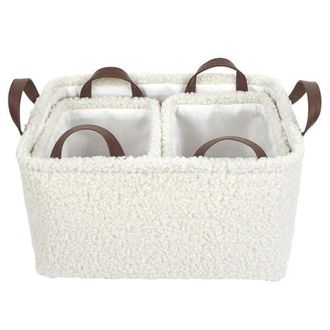 The Home Deco Factory RG0031, Set de 3 paniers de Rangement &eacute;l&eacute;gants en Blanc, Con&ccedil;us pour Organiser Jouets, v&ecirc;tements et Accessoires, avec Effet c&ocirc;tel&eacute;, H20 cm, Blanc