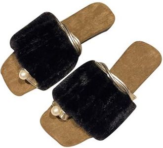 Generic Pantoufles en fourrure pour femme | Pantoufles pour oignons femmes | Sliders plats &agrave; bout clip | Glissi&egrave;res pour hallux valgus | Claquettes duveteuses