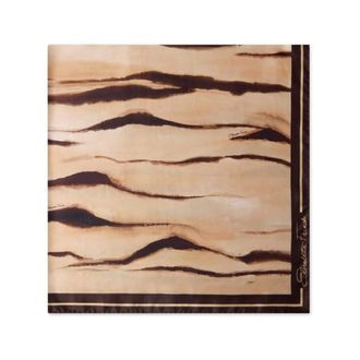 Elisabetta Franchi Femme, Accessoires, Brun, Taille: ONE Size Foulard en Twill de Soie avec Imprim&eacute; Tigre