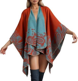 Generic Poncho Femme Hiver Chaud Chale Femme Hiver Chaud Cape Femme Effet enveloppant Cape Ouverte Devant Frange Classique Amovible Voyage Temps Frais