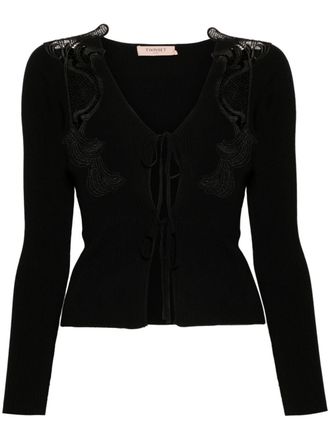 Twin-Set cardigan nervuré à empiècements en dentelle - Noir