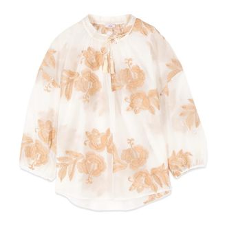 Oltre Lyocell-Mischgewebe Bluse mit Stickerei - - Blouses & Shirts - Damen - Wei&szlig; - L/XL