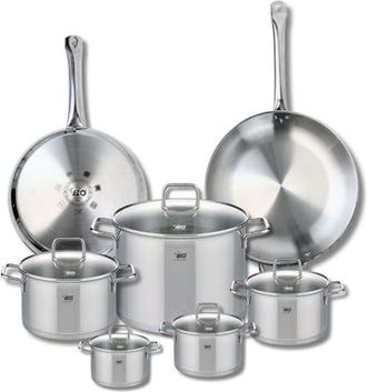 Fackelmann ELO 9510750 Batterie de cuisine 7 pi&egrave;ces, Ensemble de 2 Po&ecirc;les de cuisson 28 et 32 cm et 5 faitouts 12, 14, 16, 20 et 26 cm Elo Profi Citrin, inox, in