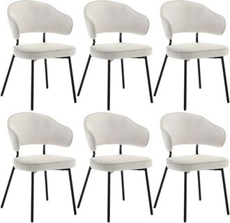 Woltu Lot de 6 Chaises Salle &agrave; Manger, Cuisine, Velours, Si&egrave;ge Rembourr&eacute;, Style Scandinave, Avec Dossier et Accoudoirs, Pieds en M&eacute;tal, Cr&egrave;me, BH389cm-6