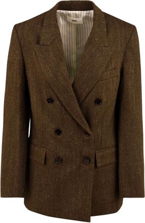 SOLOTRE Veste crois&eacute;e &agrave; revers crant&eacute; - Femme - Vestes - Brun - Taille: 42 FR