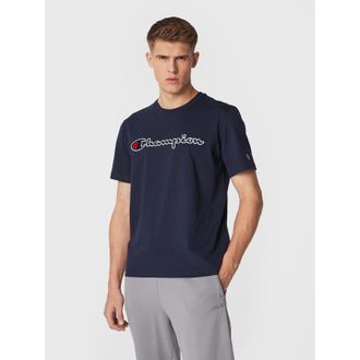 Champion T-Shirt Script Logo Embroidery 218007 Dunkelblau Regular Fit