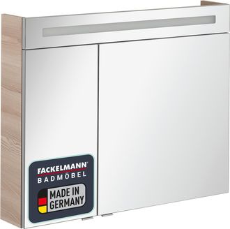 Fackelmann B.CLEVER Spiegelschrank - 90 x 70,5 x 15,5 cm - Moderner Badspiegelschrank in Braun hell mit innovativer LED-Beleuchtung, 2 Glaseinlegeb&ouml;den, Soft-Clo
