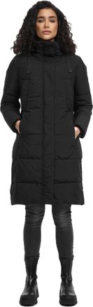 Marikoo Damen Winterjacke (S-3XL) - Steppjacke, lang geschnitten, seitliche Gehschlitze, Kapuze (abnehmbar), Warme Jacke Frauen - N001 (3XL, Schwarz)