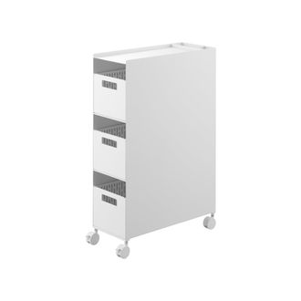 Yamazaki Tableware Yamazaki 10015 Tower 3-st&ouml;ckiges Aufbewahrungsregal mit K&ouml;rben und Rollen, wei&szlig;, Stahl/ABS Harz/Nylon/Silikon, minimalistisch, 16,6 x 43 x 58 cm (L x 