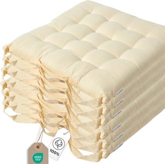Homescapes 6er Set Stuhlkissen 40x40 cm Creme - Sitzkissen Outdoor/Indoor mit Baumwollbezug, Sitzpolster waschbar und Oeko-TEX-Zertifiziert für Esszimmer-, Küche
