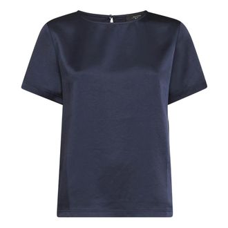 Max Mara T-Shirt mit Rundhalsausschnitt und Satin-Vorderseite - - Tops - Damen - Blau - L