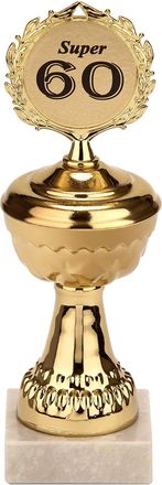 Brubaker Pokal mit Jahreszahl - goldene Troph&auml;e mit Marmorsockel - Geschenkidee f&uuml;r runde Geburtstage Jubil&auml;en - Motiv: Super 60
