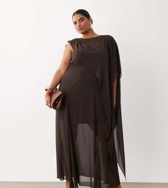 Forever New robe longue &agrave; manches cape couleur chocolat-Bleu