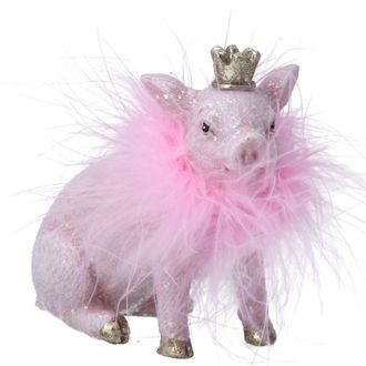 Gisela Graham Dekofigur Schwein mit Boa, Kunstharz, 8 cm