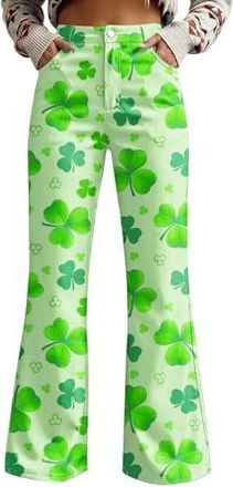 Generic HUIFUAO Pantalon de la Saint-Patrick pour femme - Pantalon tr&egrave;fle amusant - Costume irlandais de la St Paddy - Pantalon de tr&egrave;fle irlandais - Grande t